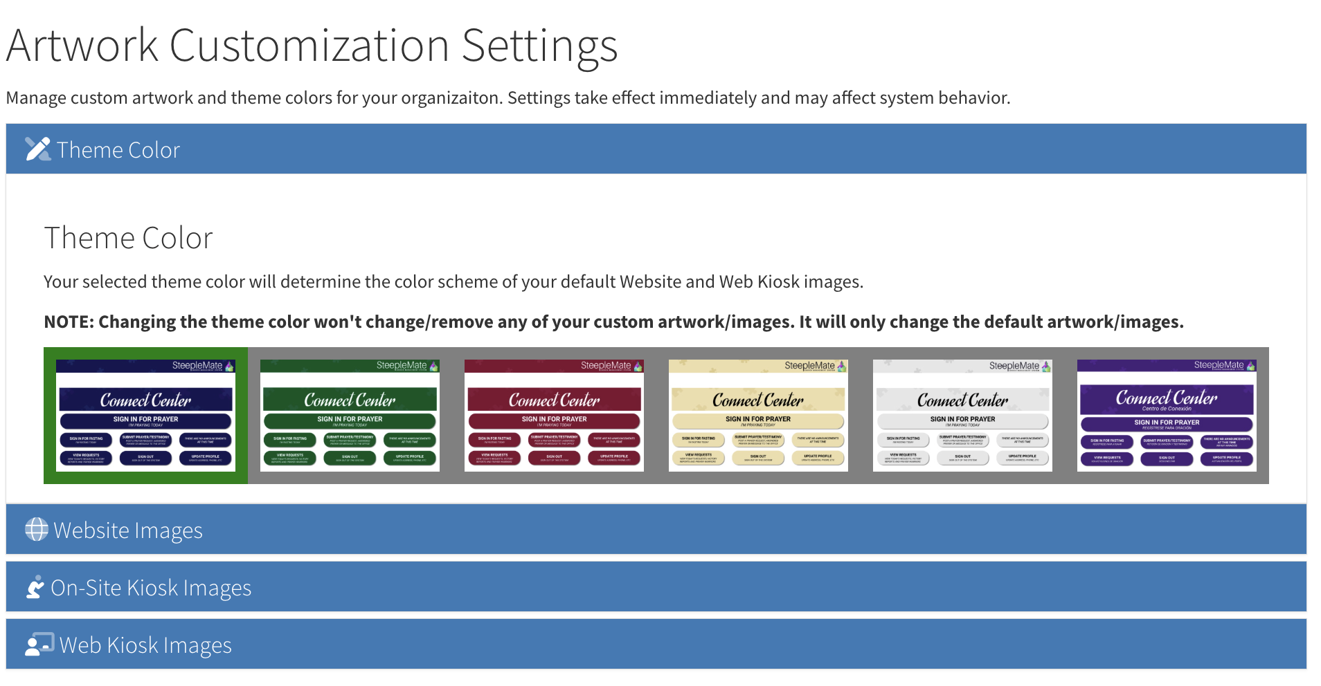 Connect Center Customization Guide | SteepleMate Web Kiosk Settings
